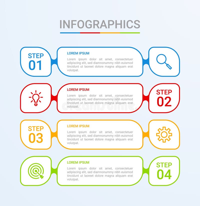 Business Data Visualization, Infographic Template with 4 Steps on Blue ...