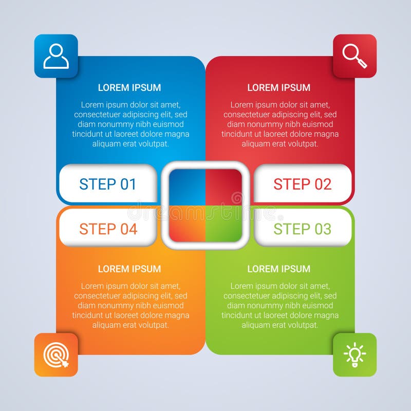 Business Data Visualization, Infographic Template with 4 Steps on Gray ...