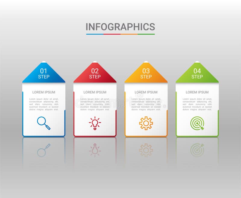 Business Data Visualization, Infographic Template with 4 Steps on Gray ...