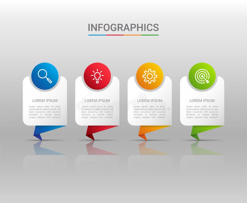 Business Data Visualization, Infographic Template with 4 Steps on Gray ...