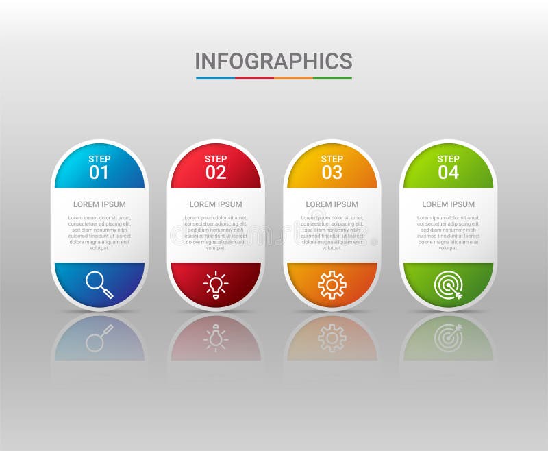 Business Data Visualization, Infographic Template with 4 Steps on Gray ...