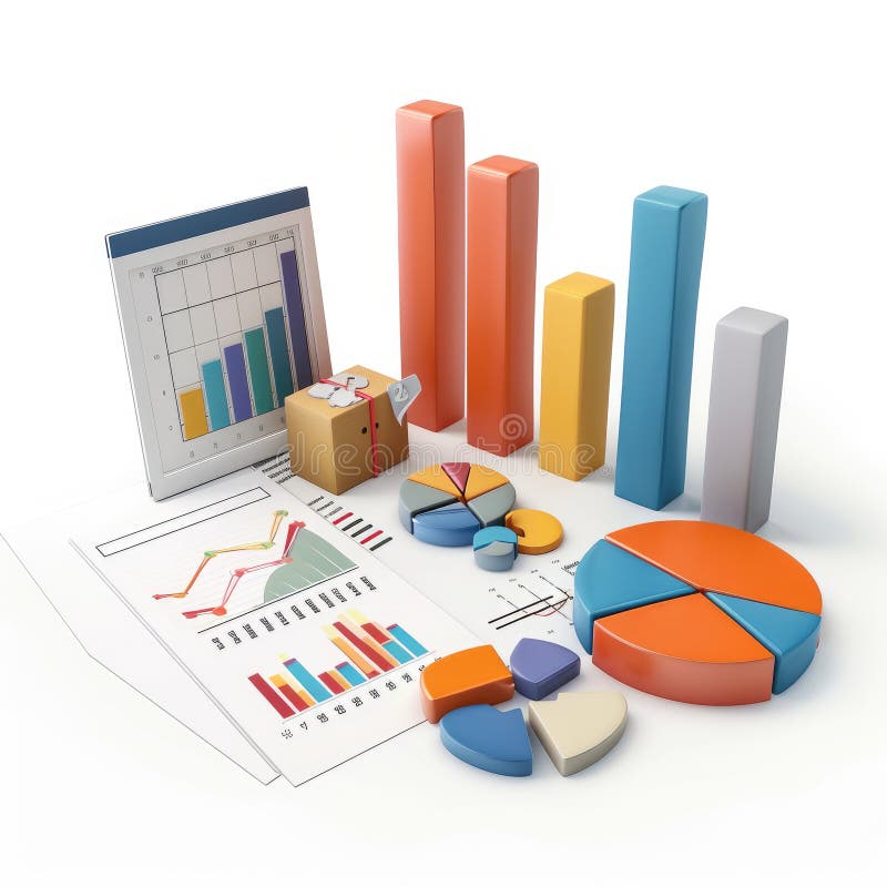 Colorful 3D Charts and Graphs Showing Business Growth and Package ...