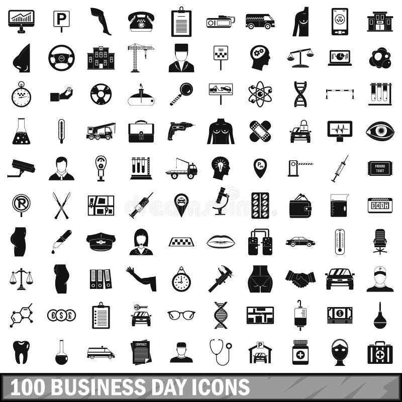 100 Business Day Icons Set, Simple Style Stock Vector - Illustration of ...