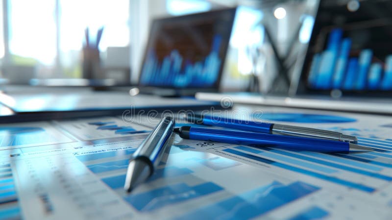 The Business Desk with Charts.AI Generated Image Stock Photo - Image of ...