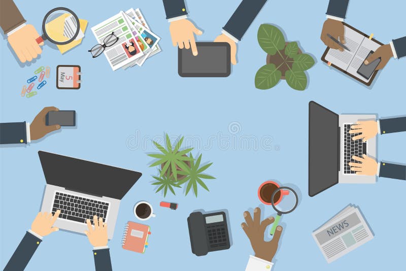 Business desk top view. stock vector. Illustration of management - 84559594