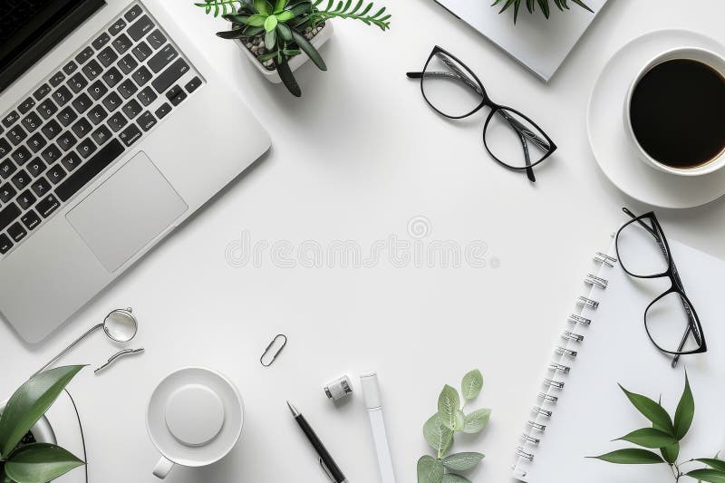 Business Desk White and Clean Design Professional. Stock Photo - Image ...