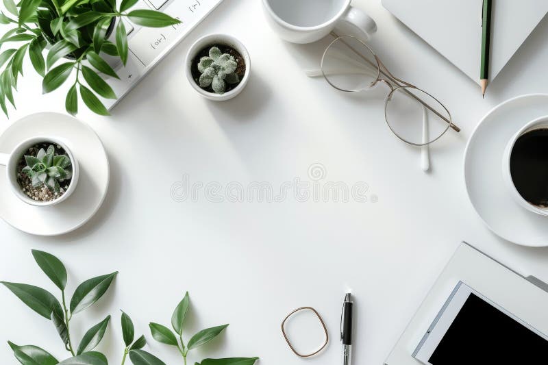 Business Desk White and Clean Design Professional. Stock Image - Image ...