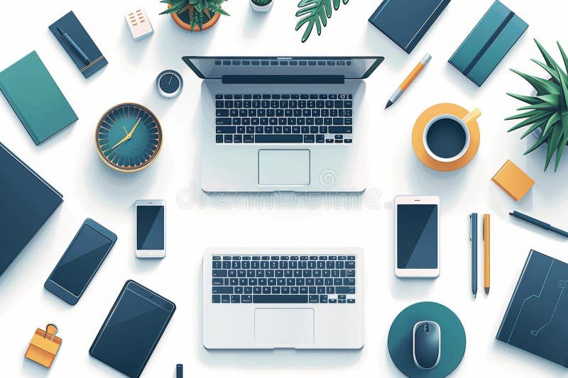 Business Desk White and Clean Design Professional. Stock Photo - Image ...