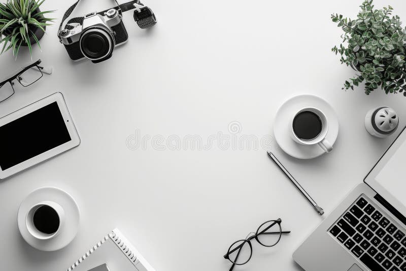 Business Desk White and Clean Design Professional. Stock Photo - Image ...