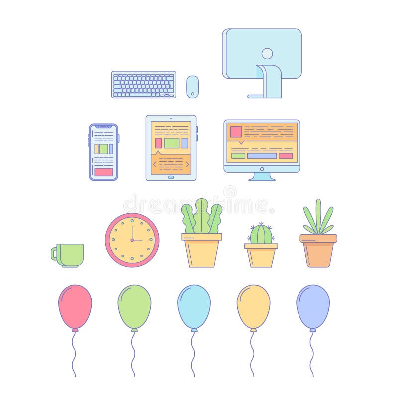 Business Desktop Objects for Office Stock Vector - Illustration of ...