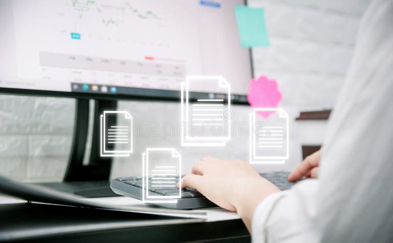 Business Developer Using Document on Laptop Computer Project Management ...