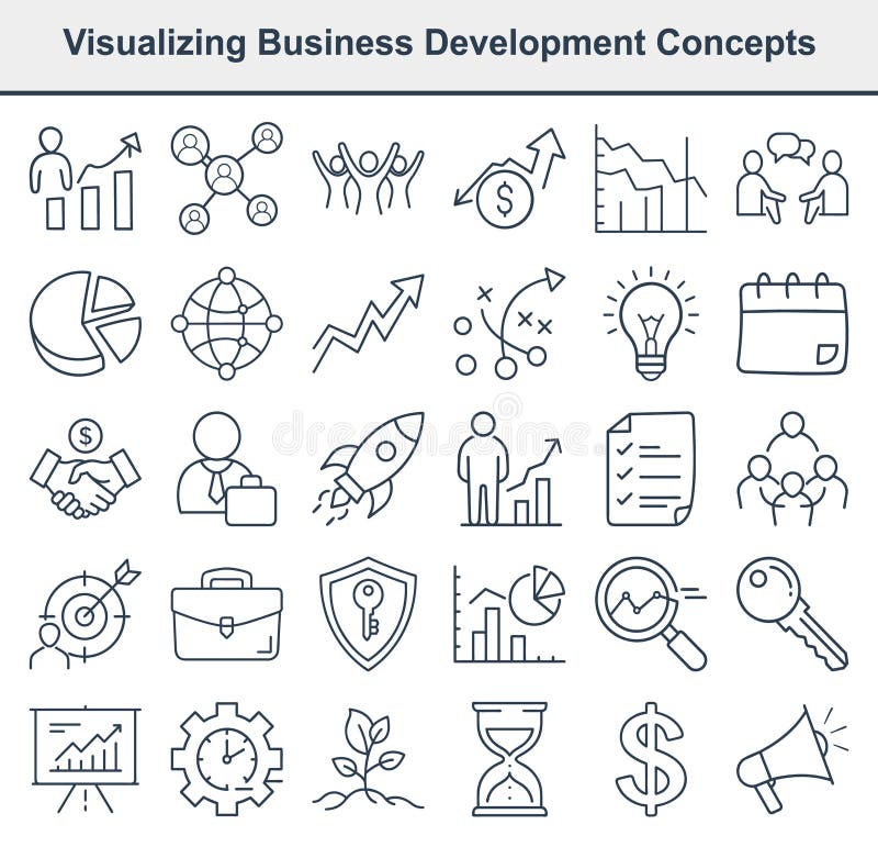 Business Development Thin Line Icons Set, Outline Symbols on White ...