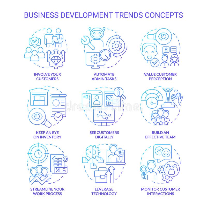 Business Development Trends Blue Gradient Concept Icons Set Stock ... Business Development Trends Blue Gradient Concept Icons Set Stock ...