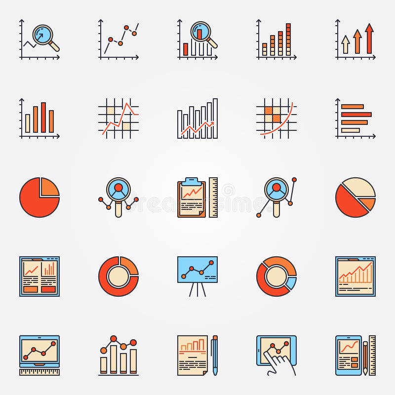 Business Diagrams and Charts Icons Stock Vector - Illustration of ...