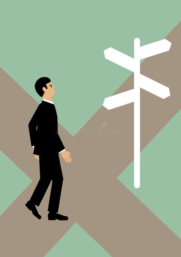 Cartoon Illustration Businessman Choose Directions Stock Illustrations