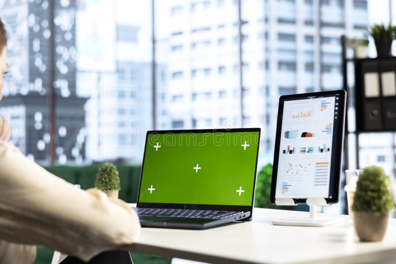 Business Director Working in Her Own Office with Green Screen, Stock ...