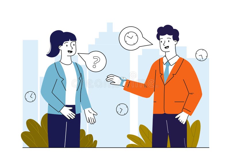 Business Discussion with Time Concept. Vector Illustration Stock Vector ...