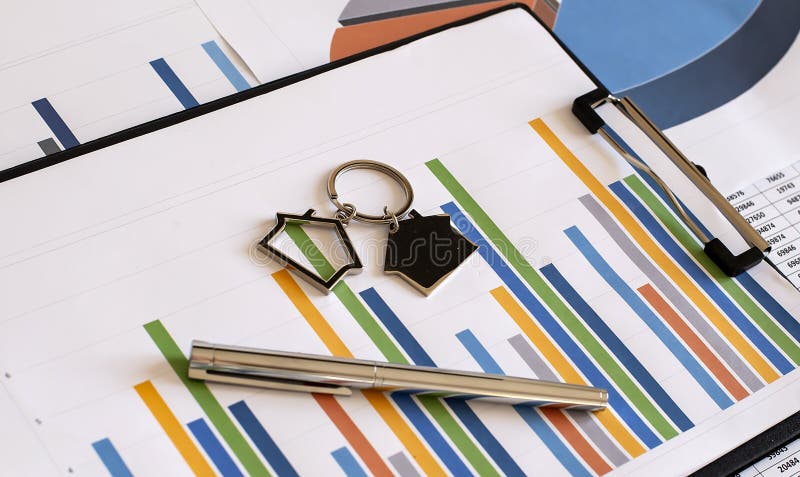 Business Document Financial Chart and Graph with Pen and Glasses and ...