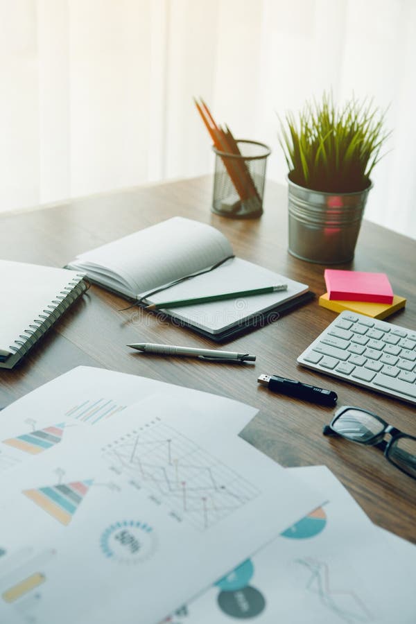 Business Document in Office Workplace with Computer Stock Photo - Image ...