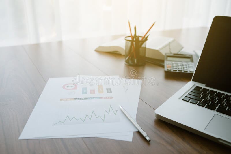 Business Document in Office Workplace with Computer Stock Image - Image ...