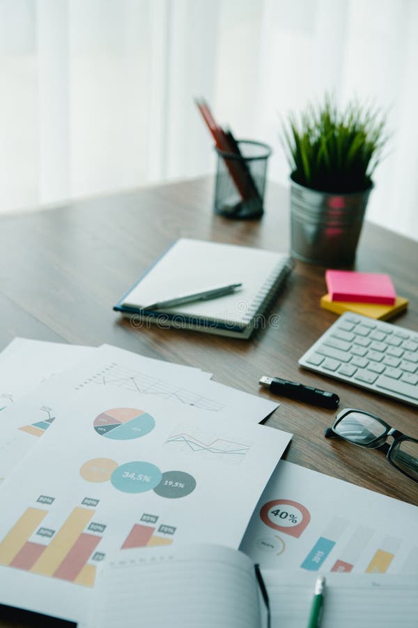 Business Document in Office Workplace with Computer Stock Image - Image ...