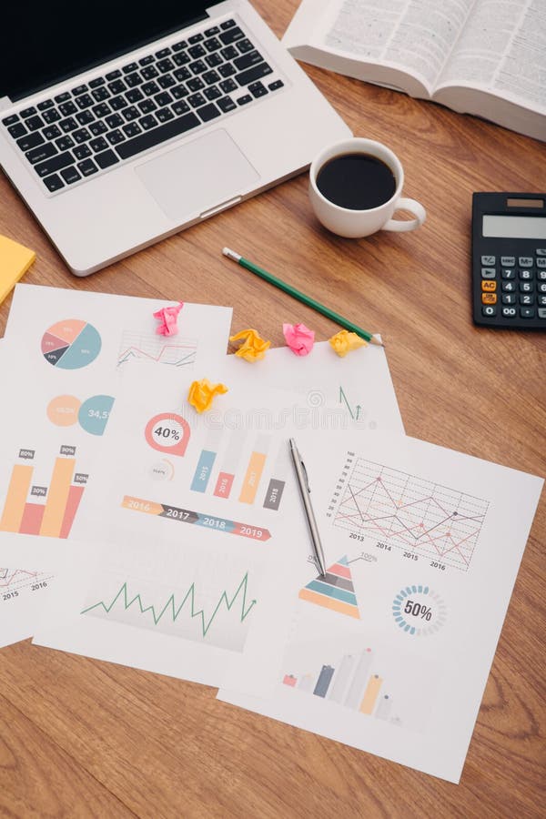 Business Document in Office Workplace with Computer Stock Image - Image ...