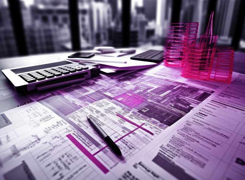 Business Documents with Charts Growth, Keyboard and Pen. Business ...