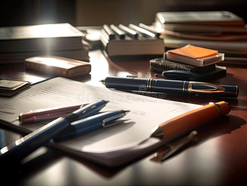 Business Documents Ink Pen Tidy Office Workspace Stock Illustration ...