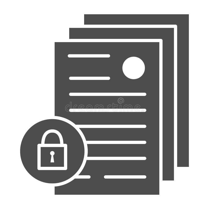 Business Documents with Lock Solid Icon, Black Bookkeeping Concept ...