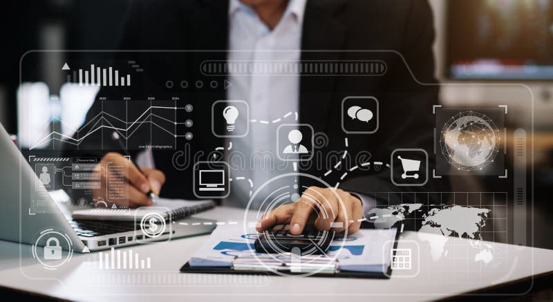 Business Documents on Office Table with Calculator and Digital Laptop ...