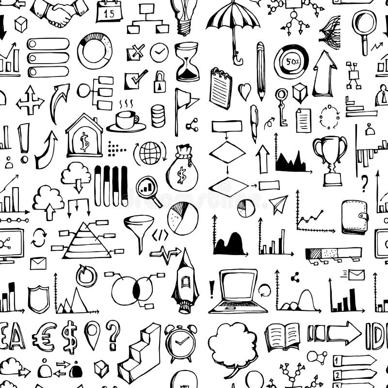 Business Doodle Background Seamless Pattern. Drawing Vector ...