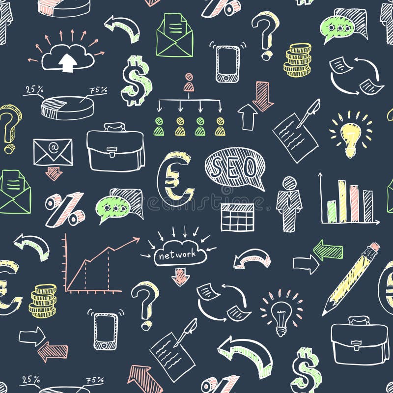 Business Doodle Pattern Black Stock Vector - Illustration of business ...