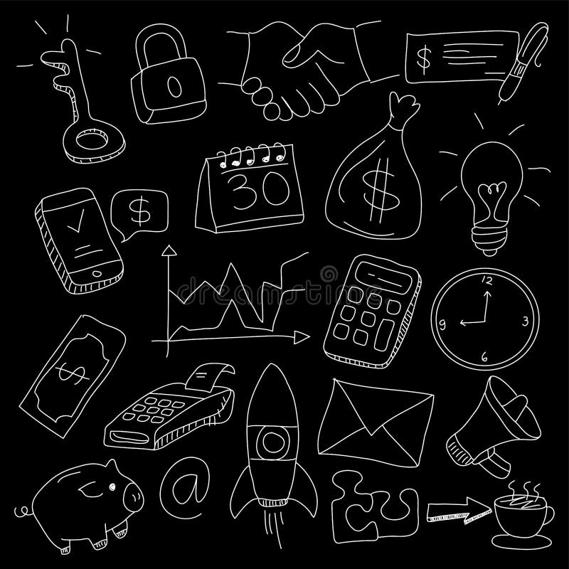 Business Doodle Vector Illustration. Icon and Hand Drawn Elements Stock ...