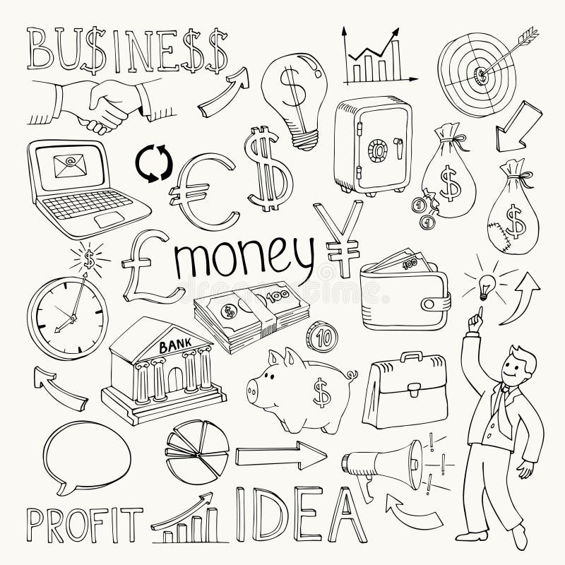 Business Doodles Hand Drawn. Vector Stock Vector - Illustration of ...