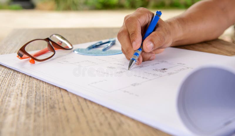 Business,Drawing Fiber Optic Cable on Blueprint Architectural Co Stock ...