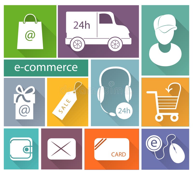 Business, E-commerce and Delivery Flat Icons Set Stock Vector ...