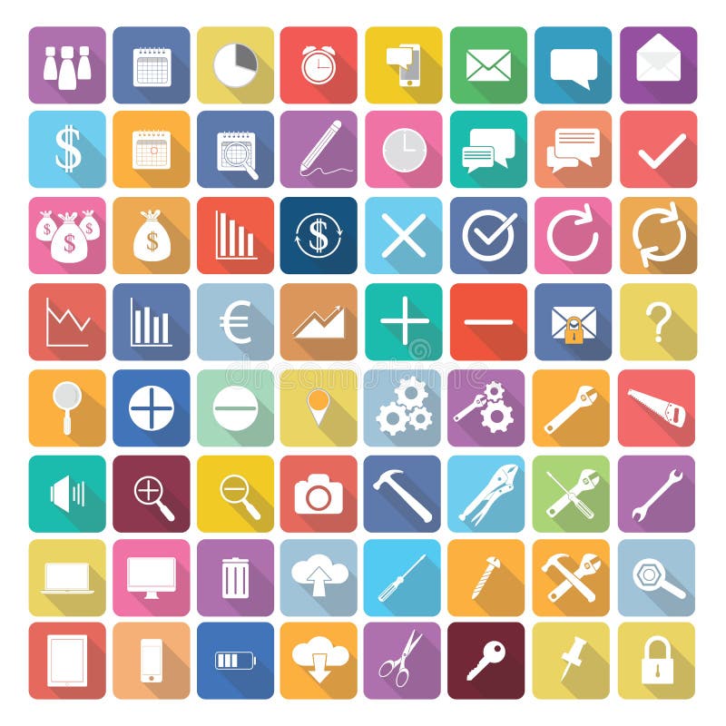 Business Elements Icons in Flat Design with Long Shadows Stock Vector ...