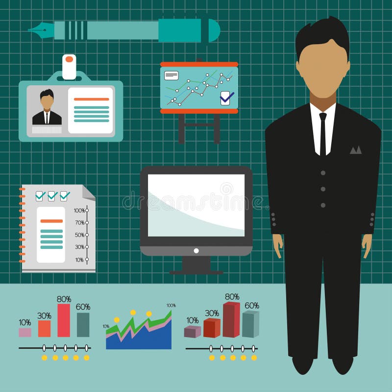 Business Elements Infographic with Icons, Persons, Idea, Charts and ...