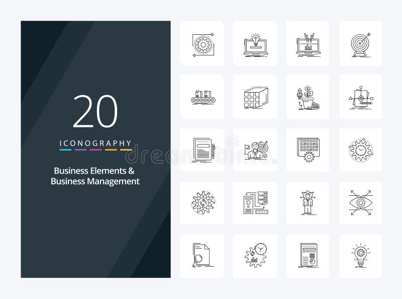 20 Business Elements and Business Managment Outline Icon for ...