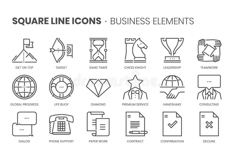 Business Elements, Square Line Icon Set. the Illustrations are a Vector ...