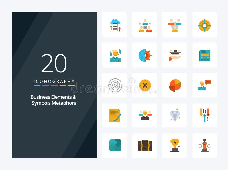 20 Business Elements and Symbols Metaphors Flat Color Icon for ...