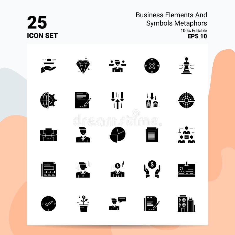 25 Business Elements and Symbols Metaphors Icon Set. 100 Editable EPS ...