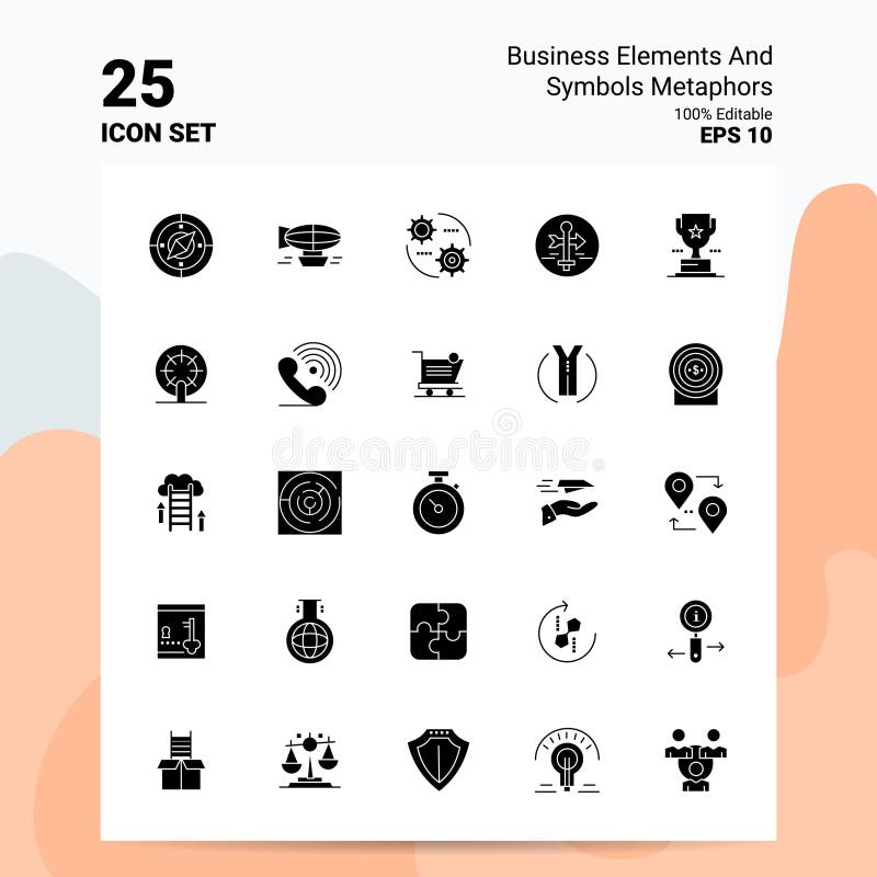 25 Business Elements and Symbols Metaphors Icon Set. 100 Editable EPS ...