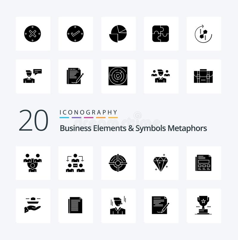 20 Business Elements and Symbols Metaphors Solid Glyph Icon Pack Like Resturant Presentation ...