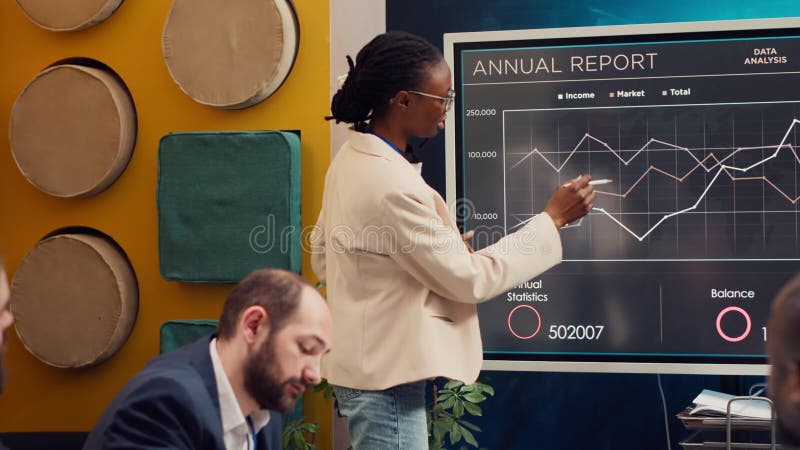 Business Employee Doing a Presentation with Project Updates and ...