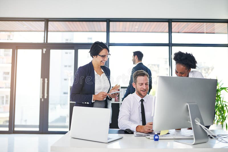 Business, Employee and Office with Technology for Teamwork ...