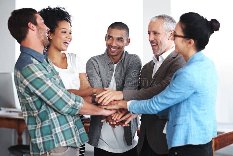 Business, Employees and Hands Stack in Workplace, Success Huddle and ...
