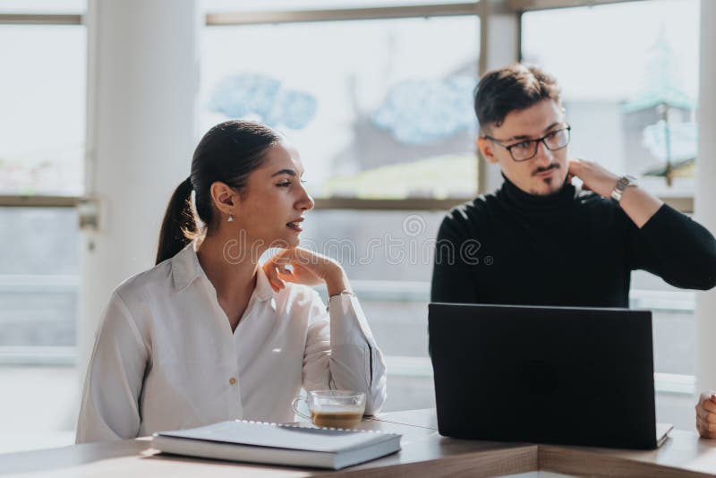 Business Employees Having Discussion Office Kitchen Table Stock Photos ...