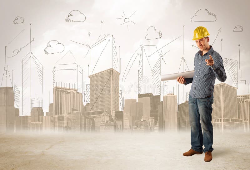 Business Engineer Planing at Construction Site with City Backgro Stock ...