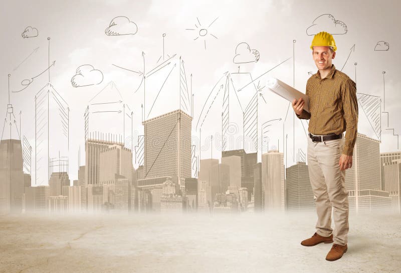 Business Engineer Planing at Construction Site with City Background ...
